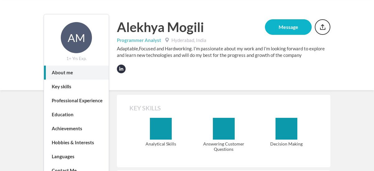 Alekhya Mogili Online Resume | CraftmyCV