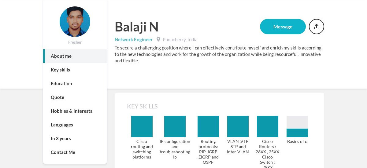Balaji N Online Resume | CraftmyCV