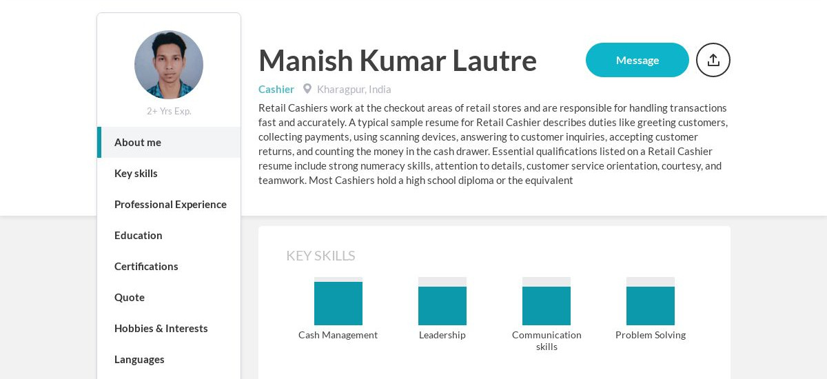 Manish Kumar Lautre Online Resume | CraftmyCV