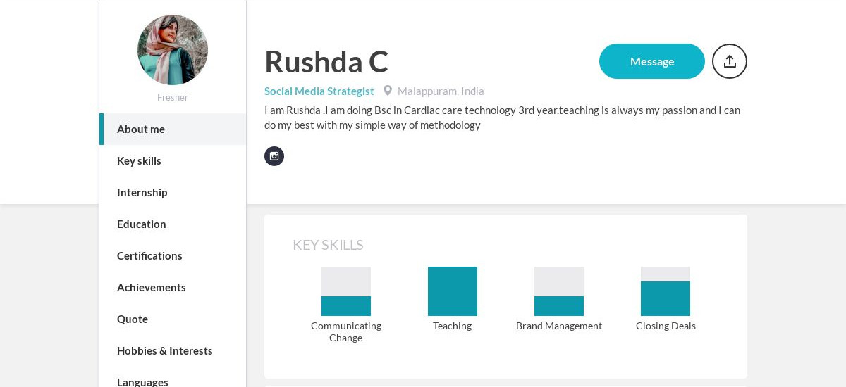 Rushda C Online Resume | CraftmyCV
