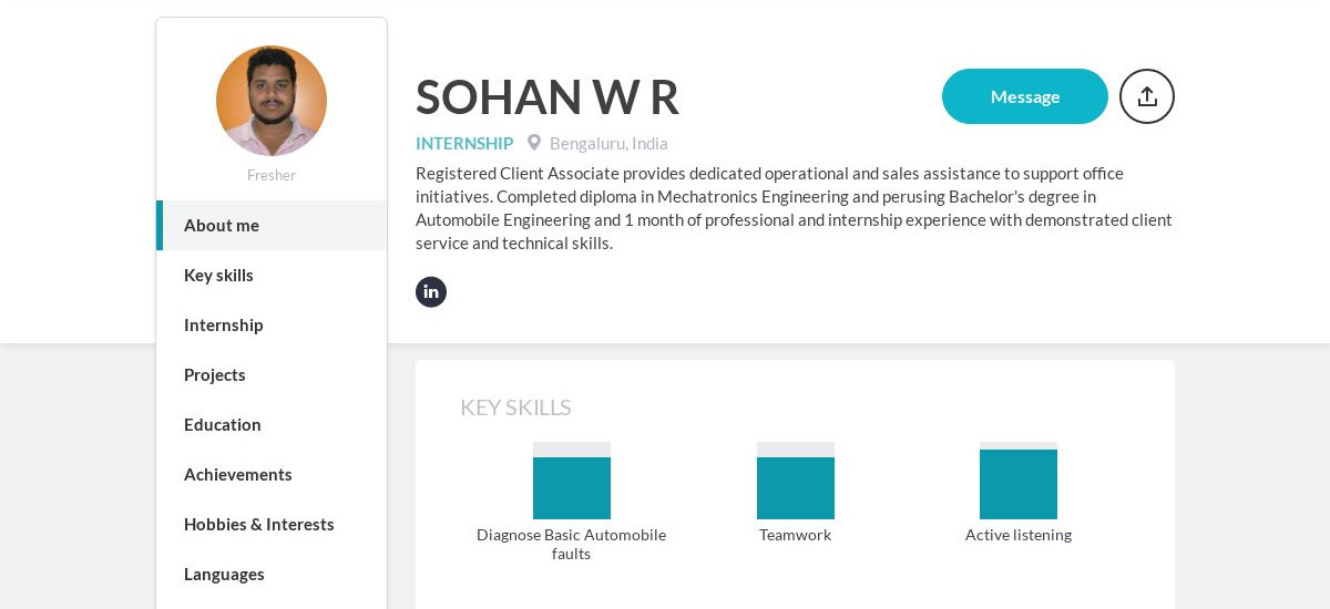 SOHAN W R Online Resume | CraftmyCV