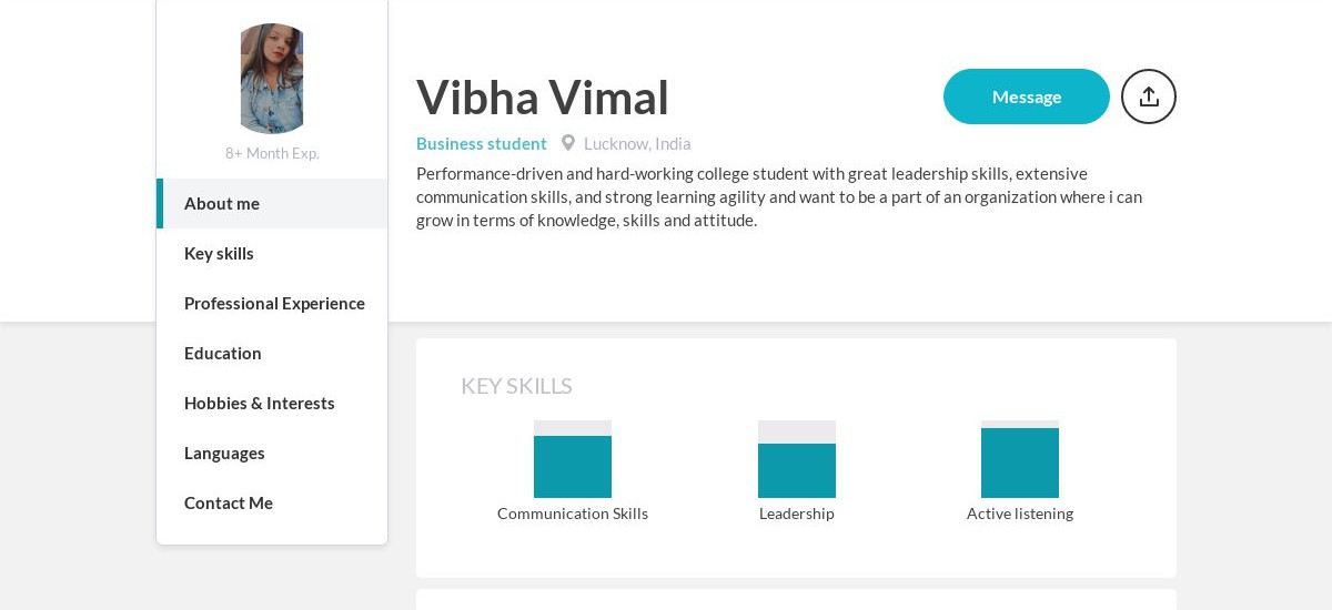 Vibha Vimal Online Resume | CraftmyCV