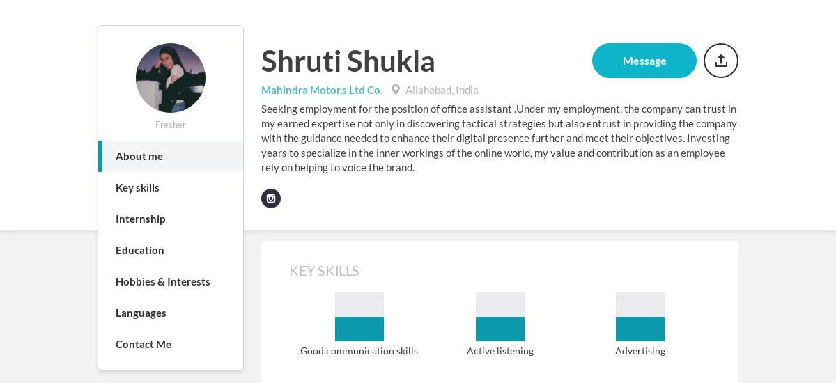 Shruti Shukla Online Resume | CraftmyCV
