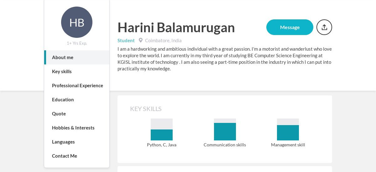 Harini Balamurugan Online Resume | CraftmyCV