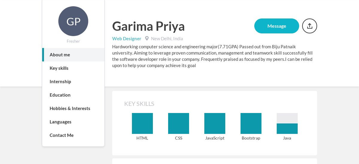 Garima Priya Online Resume | CraftmyCV