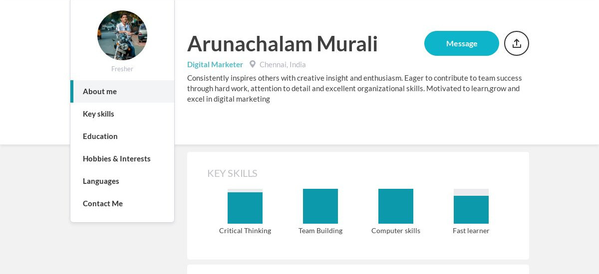 Arunachalam Murali Online Resume | CraftmyCV
