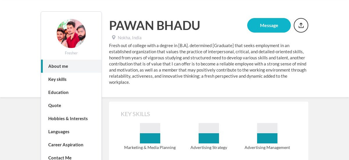 PAWAN BHADU Online Resume | CraftmyCV