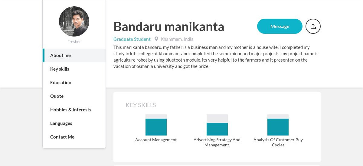 Bandaru Manikanta Online Resume | CraftmyCV