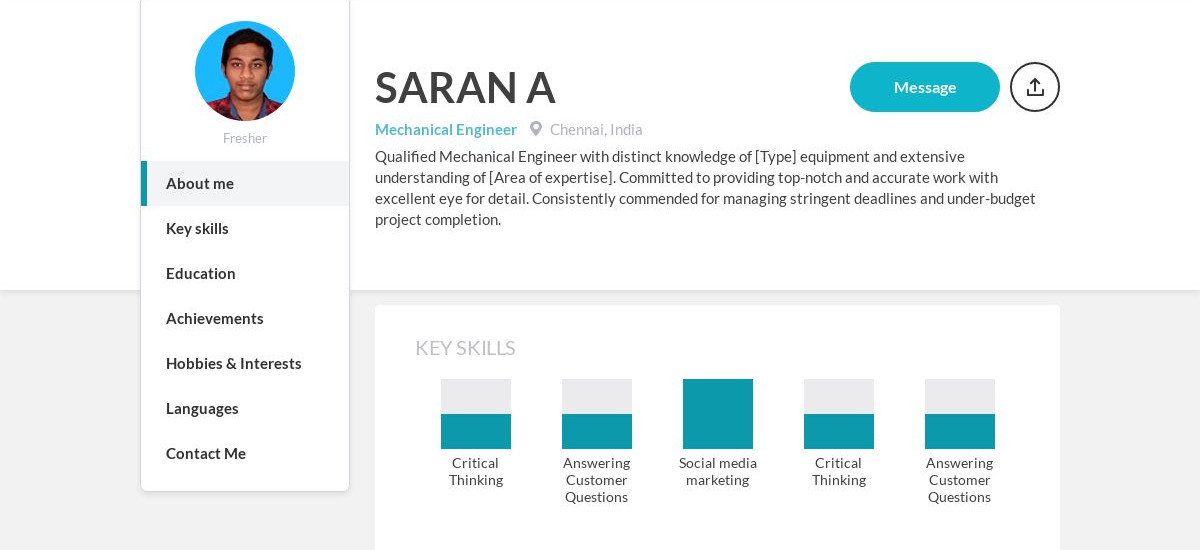 SARAN A Online Resume | CraftmyCV