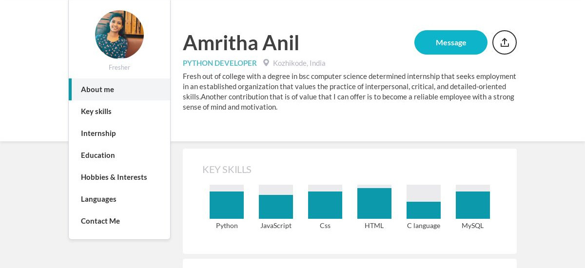 Amritha Anil Online Resume | CraftmyCV