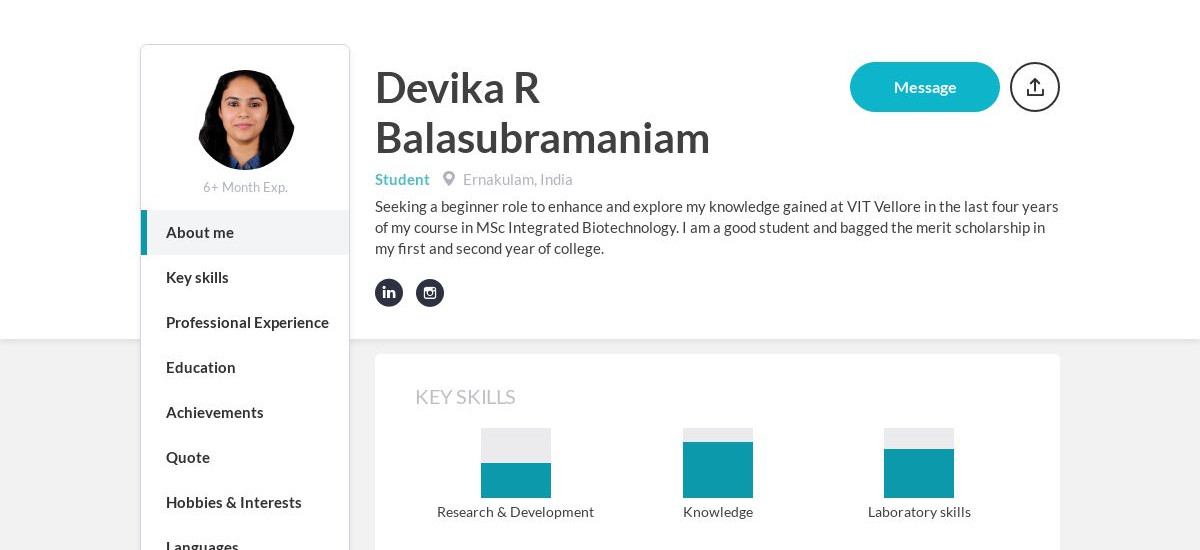 Devika R Balasubramaniam Online Resume | CraftmyCV