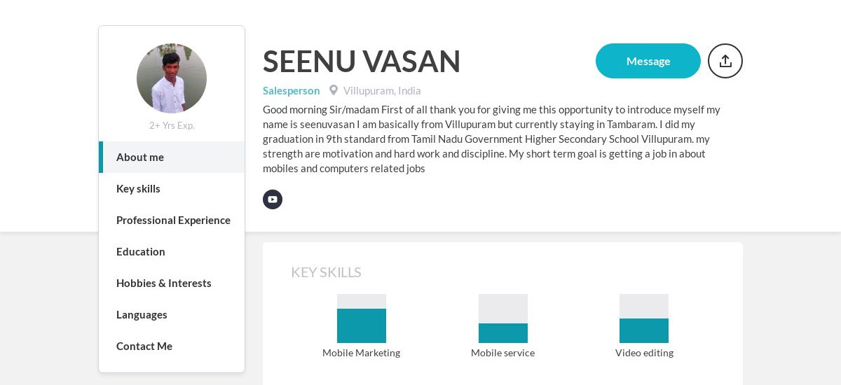 SEENU VASAN Online Resume | CraftmyCV