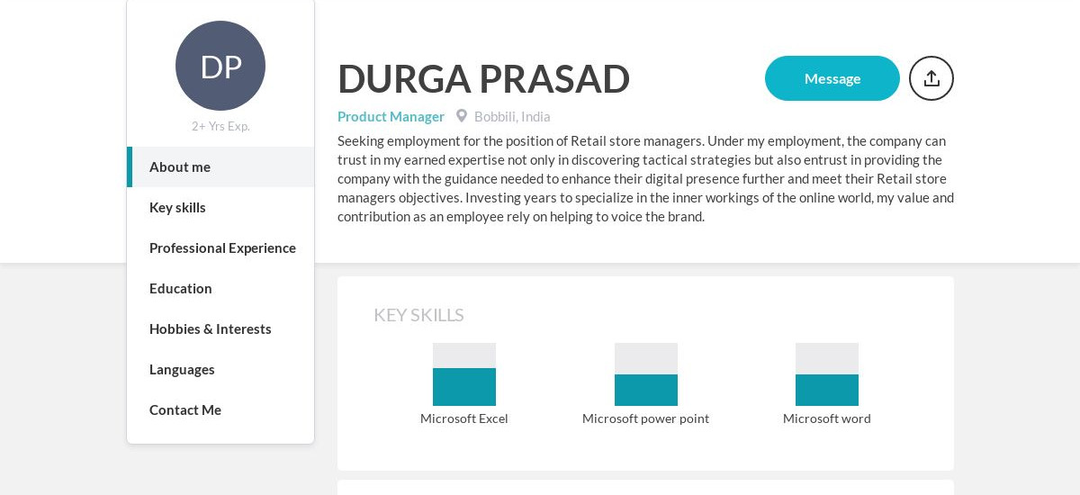 DURGA PRASAD Online Resume | CraftmyCV