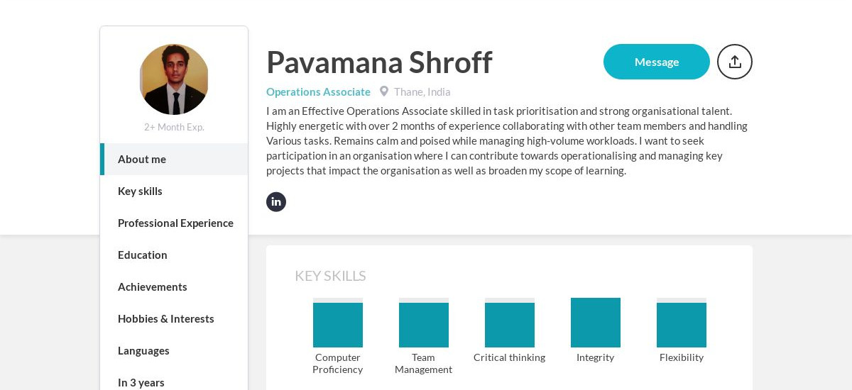 Pavamana Shroff Online Resume | CraftmyCV
