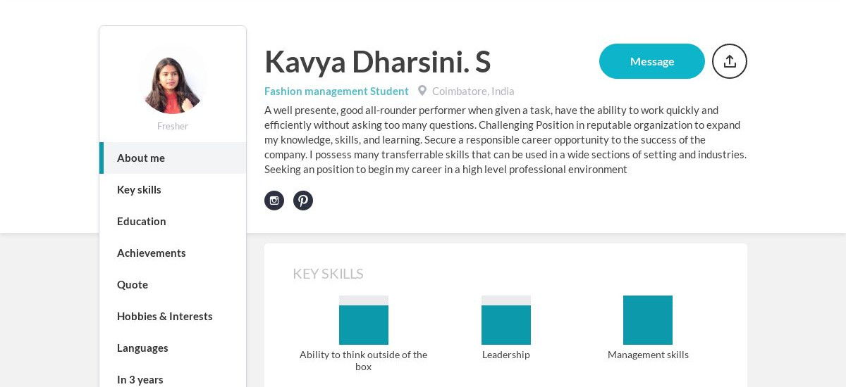 Kavya Dharsini. S Online Resume | CraftmyCV
