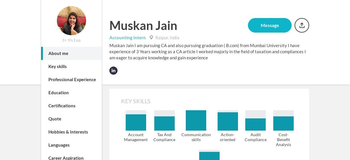 Muskan Jain Online Resume | CraftmyCV
