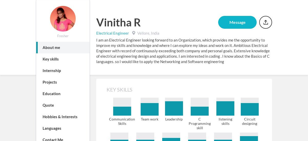 Vinitha R Online Resume | CraftmyCV