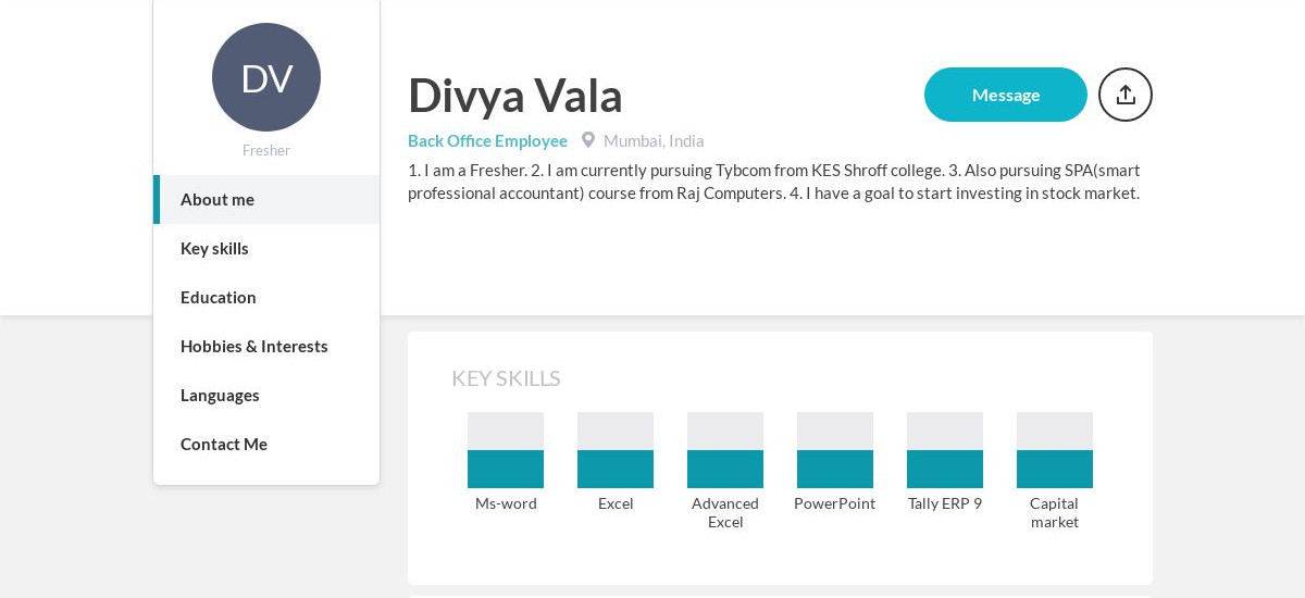 Divya Vala Online Resume | CraftmyCV