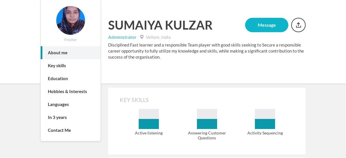 SUMAIYA KULZAR Online Resume | CraftmyCV