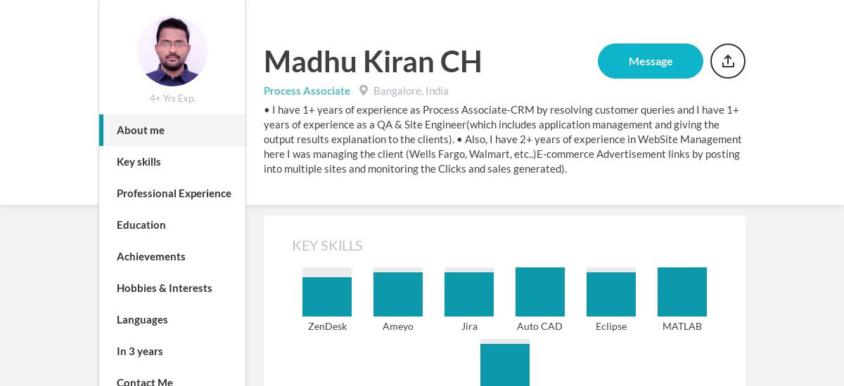 Madhu Kiran CH Online Resume | CraftmyCV