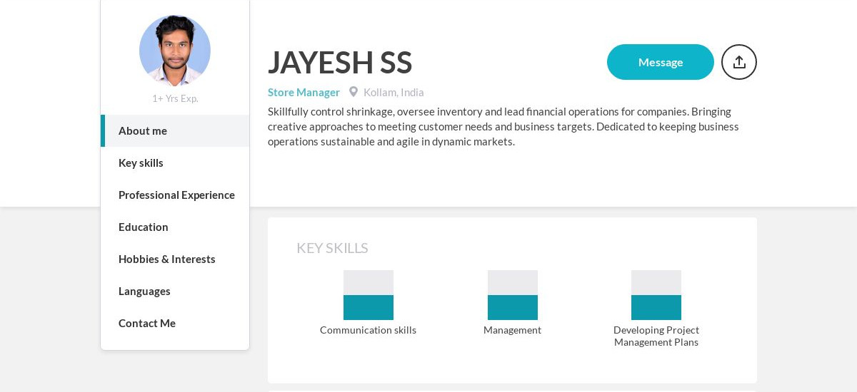 JAYESH SS Online Resume | CraftmyCV