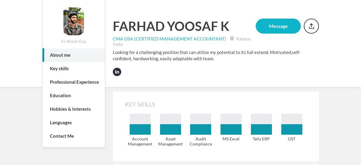 FARHAD YOOSAF K Online Resume | CraftmyCV