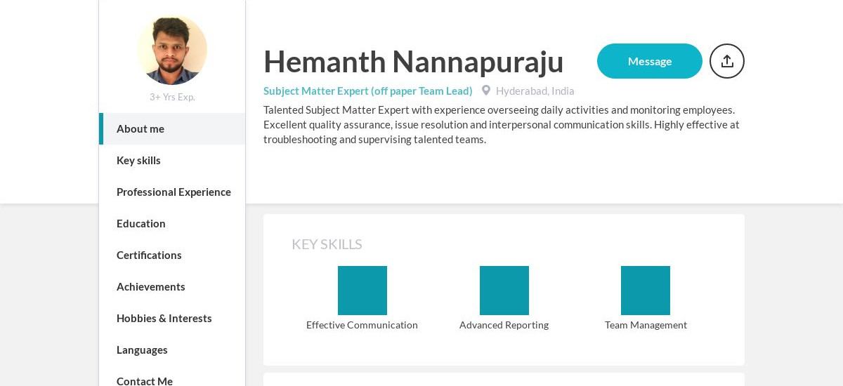 Hemanth Nannapuraju Online Resume | CraftmyCV