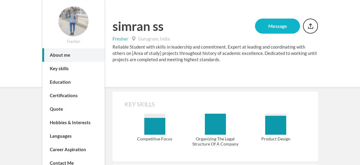 Simran Ss Online Resume | CraftmyCV