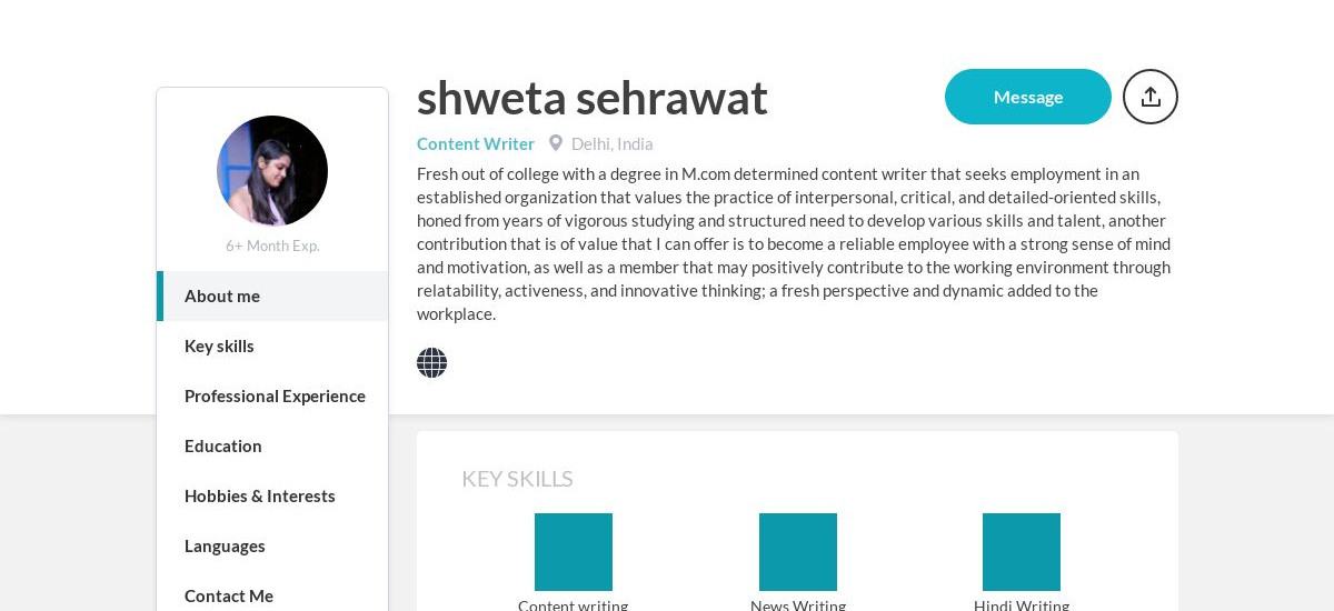 Shweta Sehrawat Online Resume | CraftmyCV