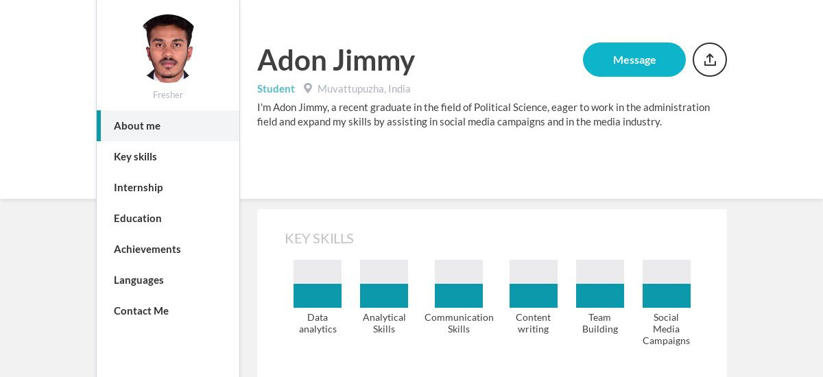 Adon Jimmy Online Resume | CraftmyCV