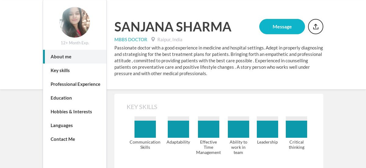 SANJANA SHARMA Online Resume | CraftmyCV