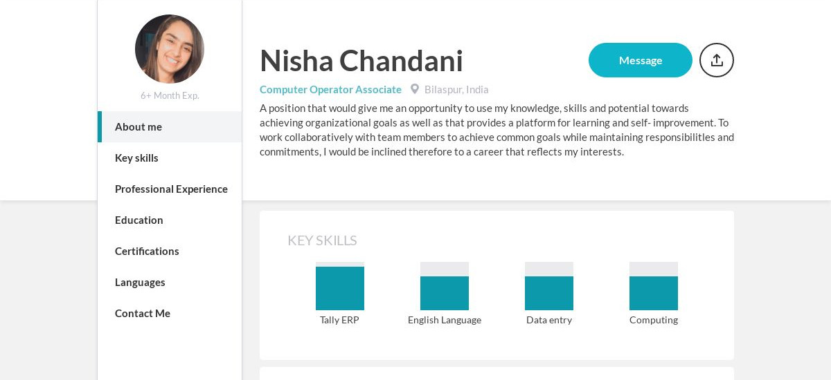Nisha Chandani Online Resume | CraftmyCV