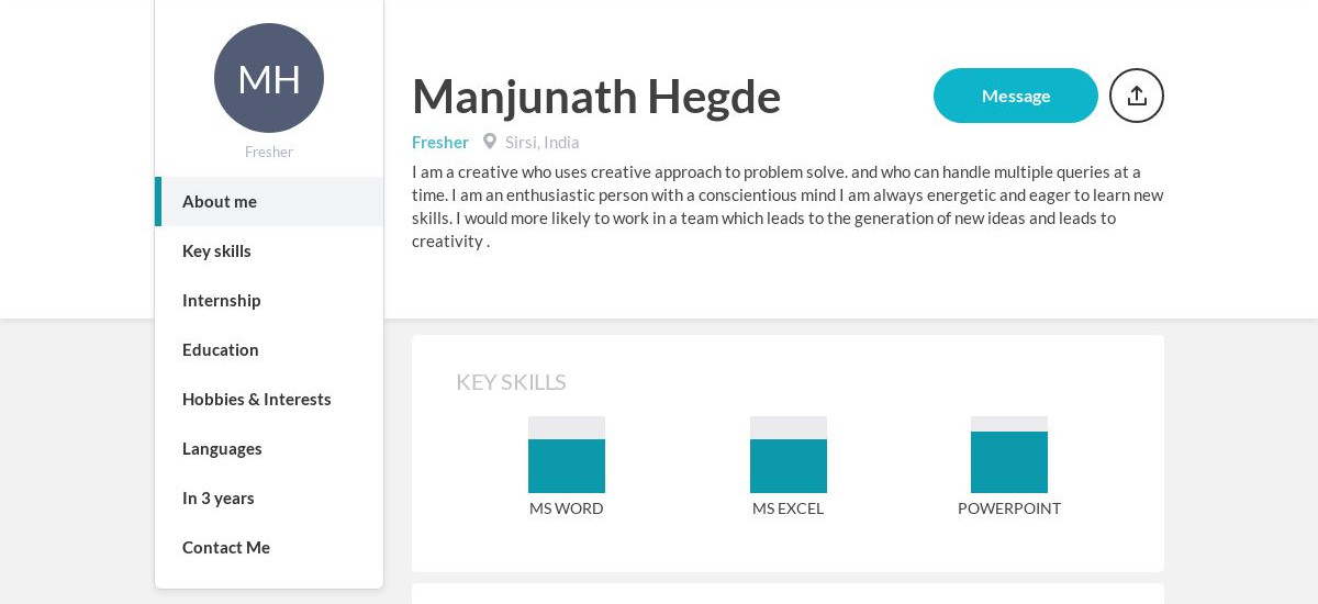 Manjunath Hegde Online Resume | CraftmyCV
