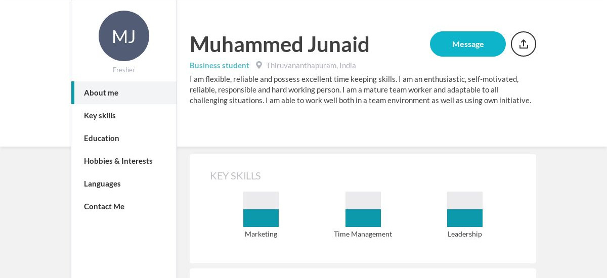 Muhammed Junaid Online Resume | CraftmyCV