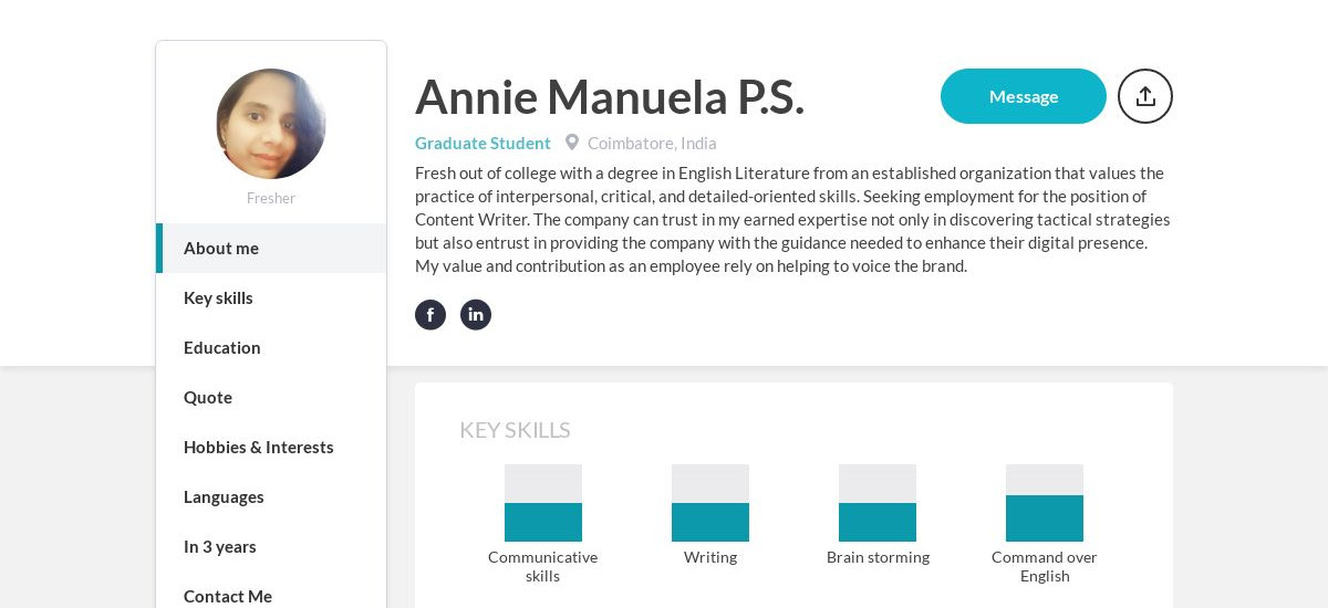 Annie Manuela P.S. Online Resume | CraftmyCV