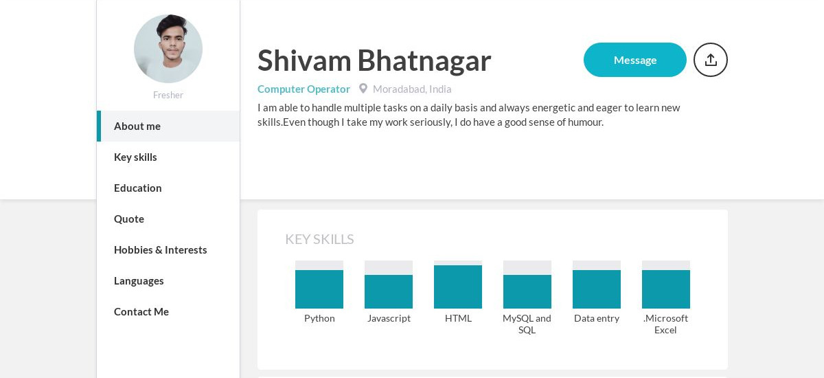 Shivam Bhatnagar Online Resume | CraftmyCV