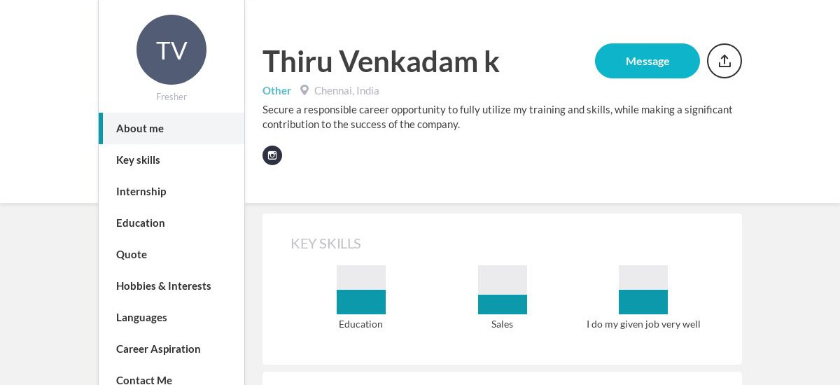 Thiru Venkadam k Online Resume | CraftmyCV