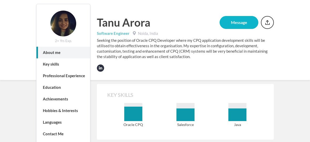 Tanu Arora Online Resume | CraftmyCV