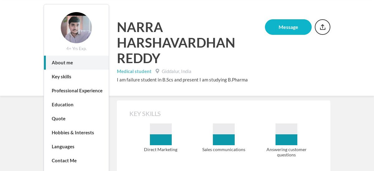 NARRA HARSHAVARDHAN REDDY Online Resume | CraftmyCV