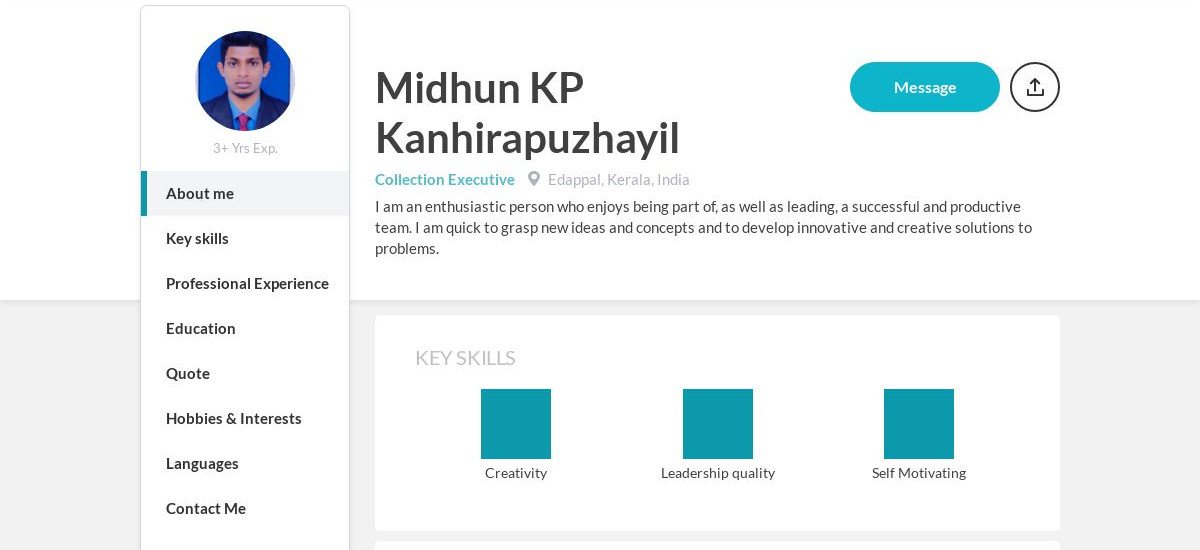 Midhun KP Kanhirapuzhayil Online Resume | CraftmyCV