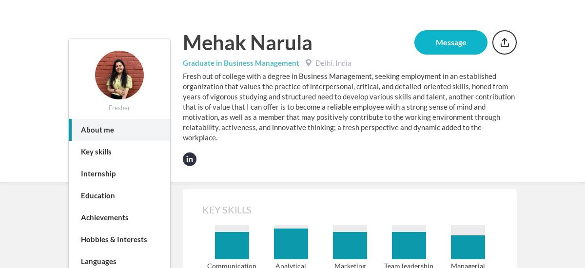Mehak Narula Online Resume | CraftmyCV