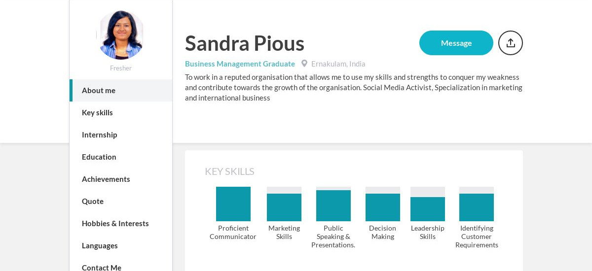 Sandra Pious Online Resume | CraftmyCV