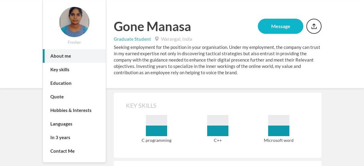 Gone Manasa Online Resume | CraftmyCV