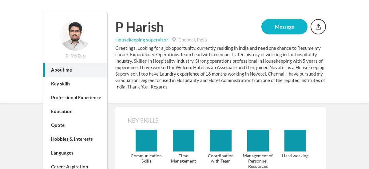P Harish Online Resume | CraftmyCV