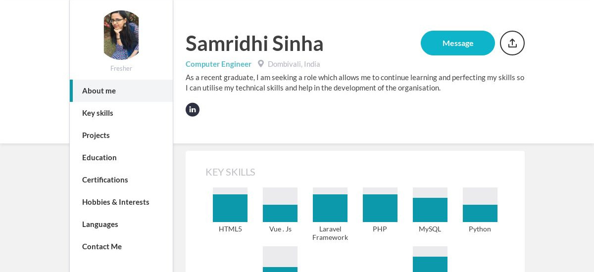 Samridhi Sinha Online Resume | CraftmyCV