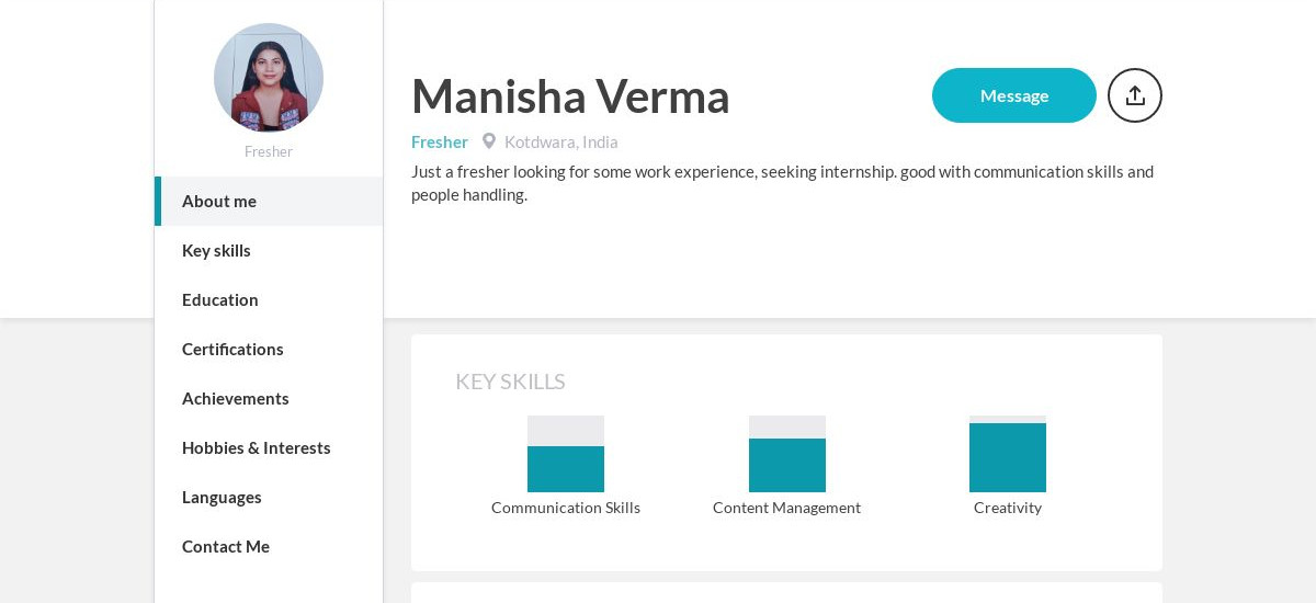 Manisha Verma Online Resume | CraftmyCV