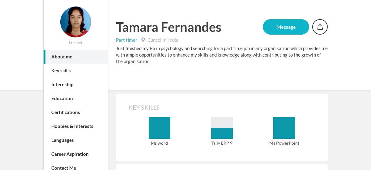Tamara Fernandes Online Resume | CraftmyCV