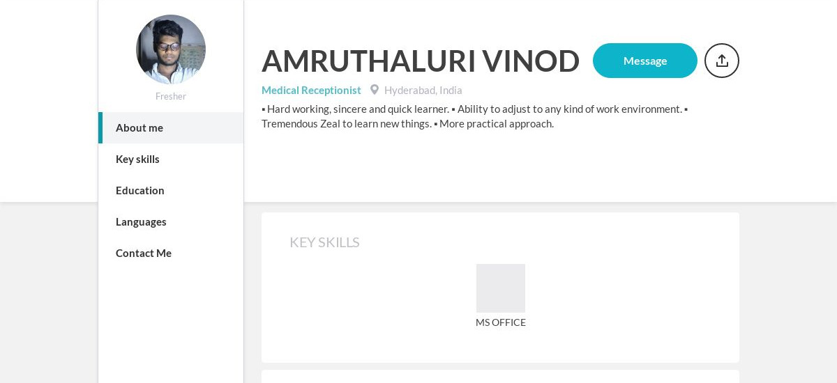 AMRUTHALURI VINOD Online Resume | CraftmyCV