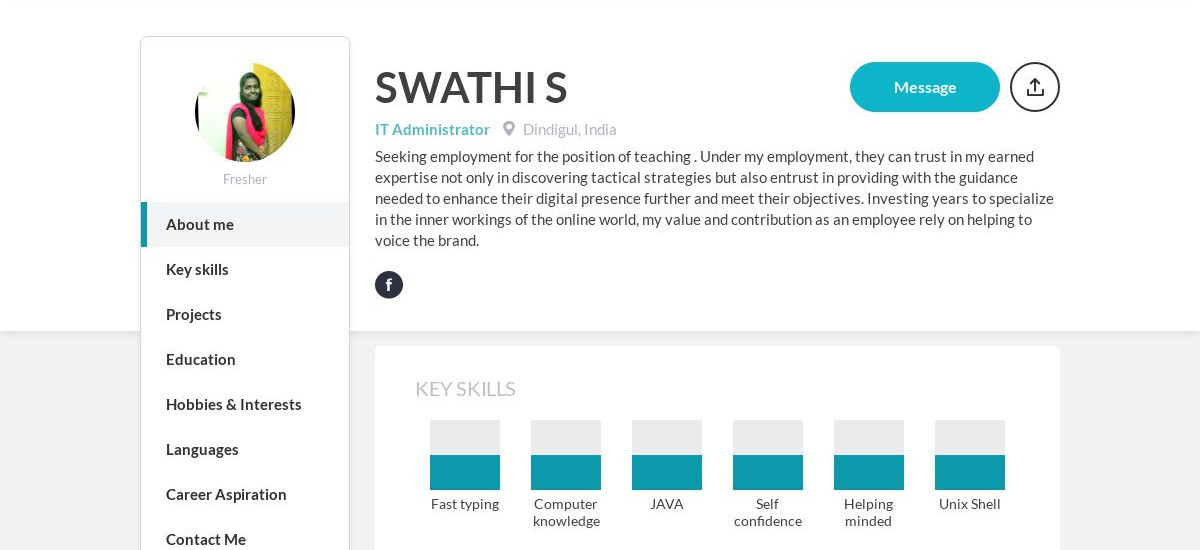 SWATHI S Online Resume | CraftmyCV