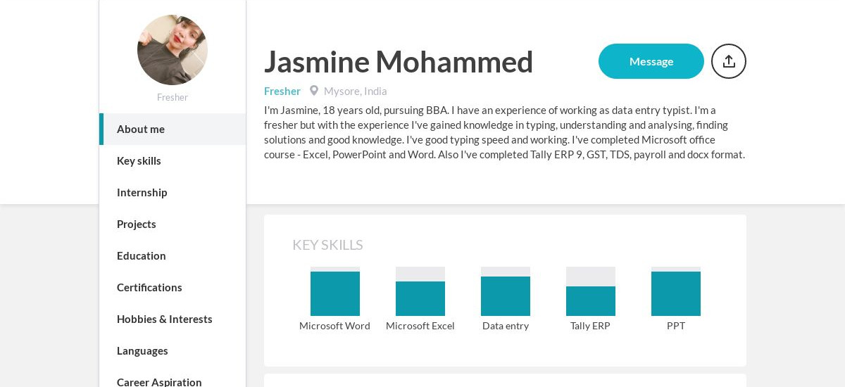 Jasmine Mohammed Online Resume | CraftmyCV